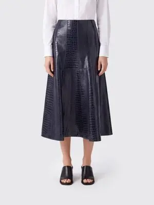 Pinko High-waisted Python Print Flared Midi Skirt In Faux Leather