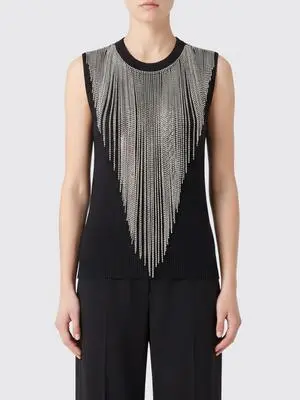 Sportmax Sleeveless Virgin Wool Evening Top With Jeweled Fringes
