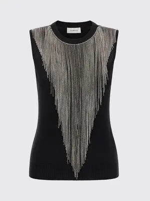Sportmax Sleeveless Virgin Wool Evening Top With Jeweled Fringes