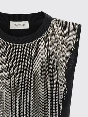 Sportmax Sleeveless Virgin Wool Evening Top With Jeweled Fringes
