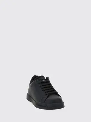 Dolce & Gabbana Portofino Calfskin Leather Sneakers With Shearling Lining