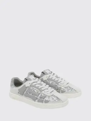Amiri Low-top Sneakers In Calfskin And Glitter Mesh With Embroidery