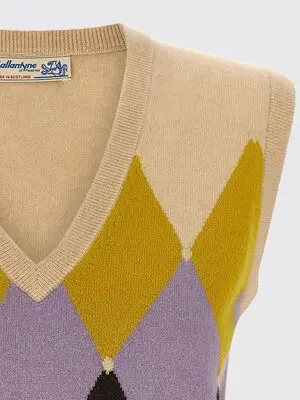 BALLANTYNE Argyle Pattern 100% Cashmere V-neck Knit Vest
