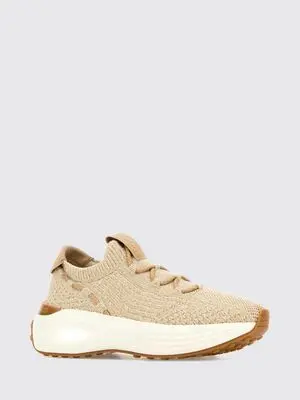 TOD'S Knit Fabric And Leather Low Top Sneakers With Rubber Lug Sole