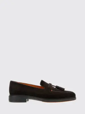 Santoni Suede Loafers With Tassels And Raised Apron Stitching