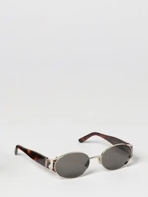 Saint Laurent Tortoiseshell Oval Sunglasses With Metal Logo - Gold