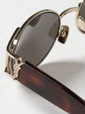 Saint Laurent Tortoiseshell Oval Sunglasses With Metal Logo - Gold