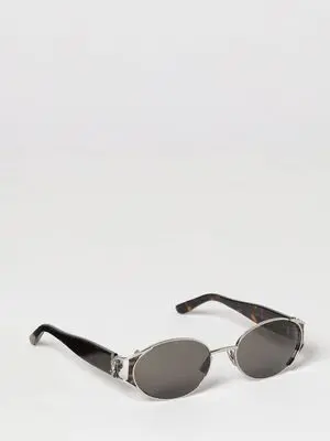 Saint Laurent Tortoiseshell Oval Sunglasses With Metal Logo - Silver