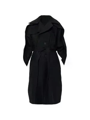 Issey Miyake Belted Layered-lapels Coat - Black