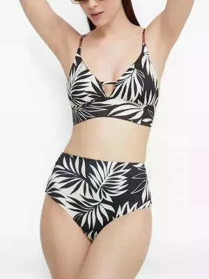 BILLABONG Palm-leaf Leopard-print Bikini Top - Black