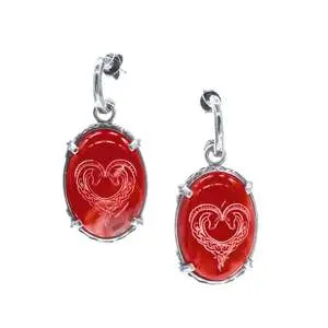 GEM KINGDOM Heart Intaglio Carnelian Hoop Earrings - Red/silver
