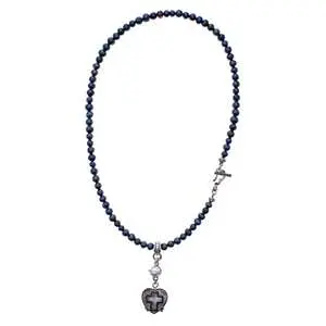 GEM KINGDOM Black Mother Of Pearl Heart & Pearl Necklace - Black/silver