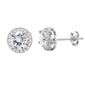 SOPHELIA Round Pavé Halo Stud Earrings For - Silver