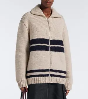 Prada Striped Wool Zip-up Cardigan