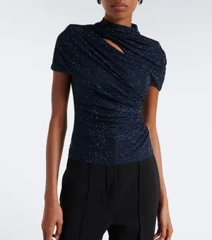 SELF-PORTRAIT Cutout Embellished Mesh Top