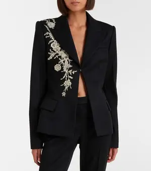 Alexander McQueen Beaded Embroidered Wool Blazer