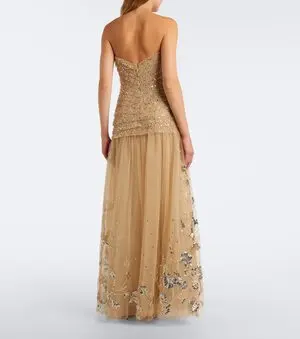 GEORGES HOBEIKA Sequined Tiered Tulle Bustier Gown