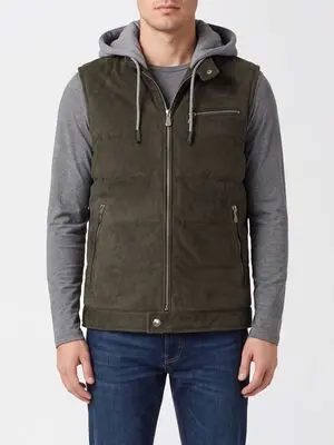Eleventy Quilted Suede Leather Padded Vest With Hood - Grey