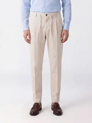 Eleventy Slim-fit Stretch-cotton Drawstring Pants - Sand