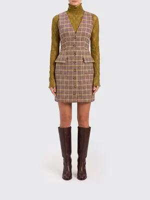 TWINSET Houndstooth Wool Blend Sheath Minidress With Lace Inserts