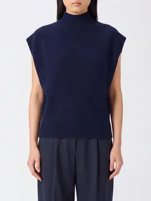 SEMICOUTURE Slim Fit Wool And Cashmere Blend Sleeveless Mock Neck Top - Blue