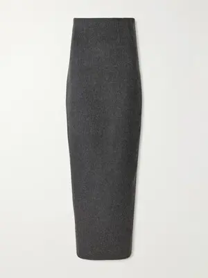 Khaite Loxley Darted Wool, Silk And Cashmere-blend Felt Midi Skirt - Gray
