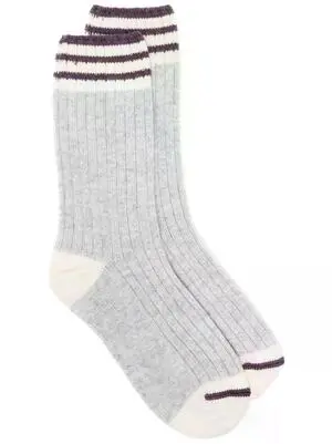 Brunello Cucinelli Striped Ribbed-knit Cashmere Socks - Grey