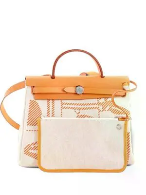 Hermès Herbag Zip Relief Brides De Gala Toile And Leather 31 Shoulder Bag - Brown
