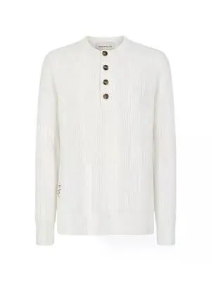AMARANTO Ribbed-knit Henley Polo Sweater - Neutrals