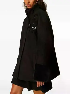 TWINSET Wool Cloth Coat With Faux Fur And Embroidery - Black