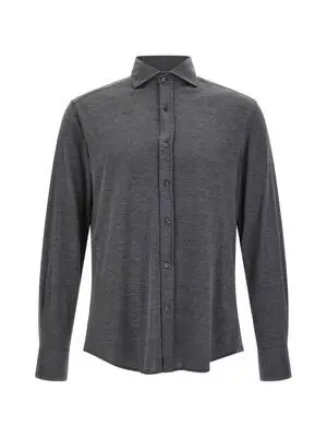 Brunello Cucinelli Silk And Cotton Lightweight Jersey Shirt With Spead Collar