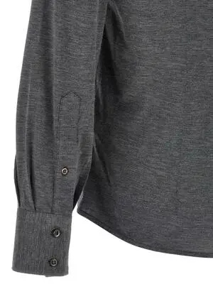 Brunello Cucinelli Silk And Cotton Lightweight Jersey Shirt With Spead Collar