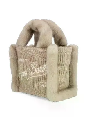MC2 SAINT BARTH Vanity Mini Shearling Rib Handbag In Beige Ribbed Wool Blend With Shearling