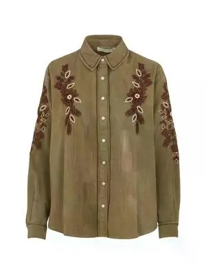 MAISON HOTEL Kafka Floral-embroidered Corduroy Shirt - Green