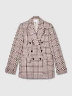 REISS Petite Wool-blend Woven-check Double-breasted Blazer