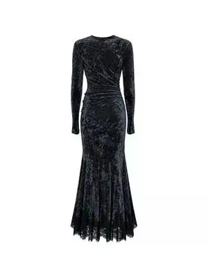 Alberta Ferretti Crushed-velvet Lace-trim Dress - Grey