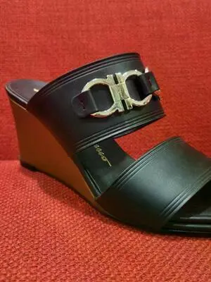 FERRAGAMO Gancini Buckle Wedge Sandals