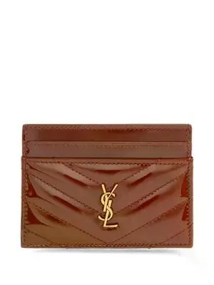 SAINT LAURENT Cassandre Quilted Patent Card Holder - Brown