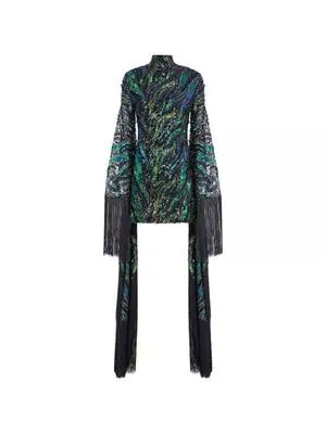 TALLER MARMO Disco Dragon Fringed Sequin-embellished Mini Dress - Blue