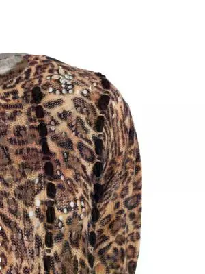 Pho Firenze Leopard-print Brooch-detail Sweater