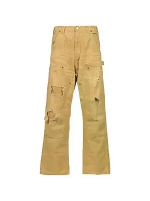 KAMIYA Heavy Sun Faded Distressed Duck-canvas Jeans - Neutrals