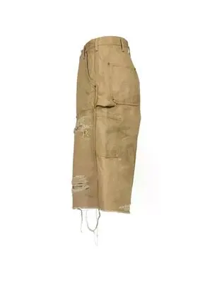 KAMIYA Boro Duck Distressed Duck-canvas Bermuda Shorts