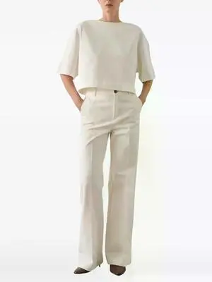 Soeur Davina Boat-neck Cropped T-shirt - Neutrals