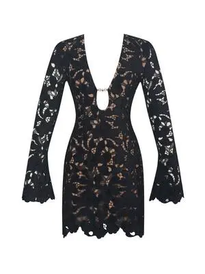 MISS CIRCLE NEW YORK Penelope Velvet Lace Keyhole Mini Dress - Black