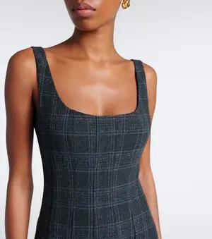 Staud Wells Checked Midi Dress