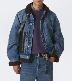 Sacai Leather-trimmed Denim Jacket