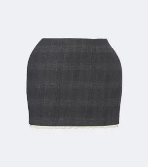 Magda Butrym Checked Crochet-trimmed Virgin Wool Miniskirt - Grey