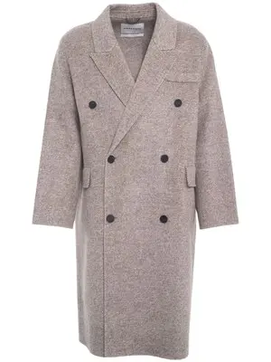 AMARANTO Herringbone Pattern Double-breasted Coat - Brown