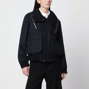 Sacai Navy Blue/black Jacket In Wool And Nylon