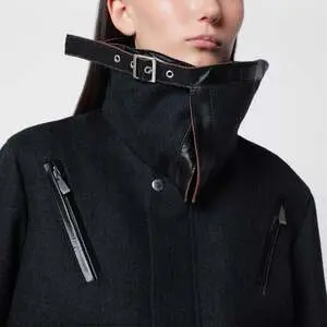 Sacai Navy Blue/black Jacket In Wool And Nylon
